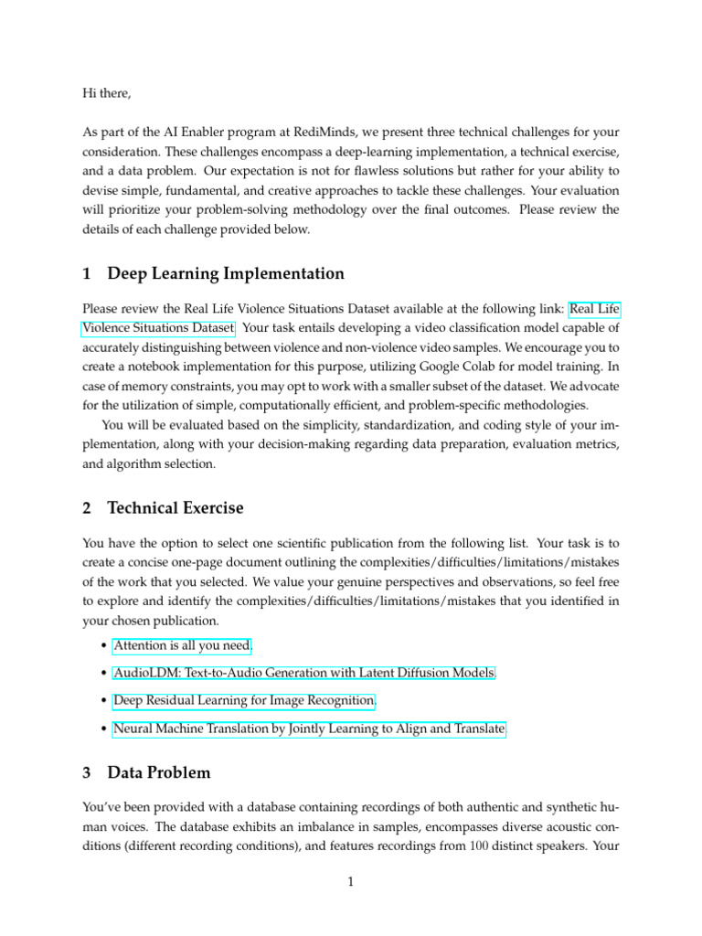 RediMinds_AIEnabler_Technical_Exercise_DF 1 | PDF