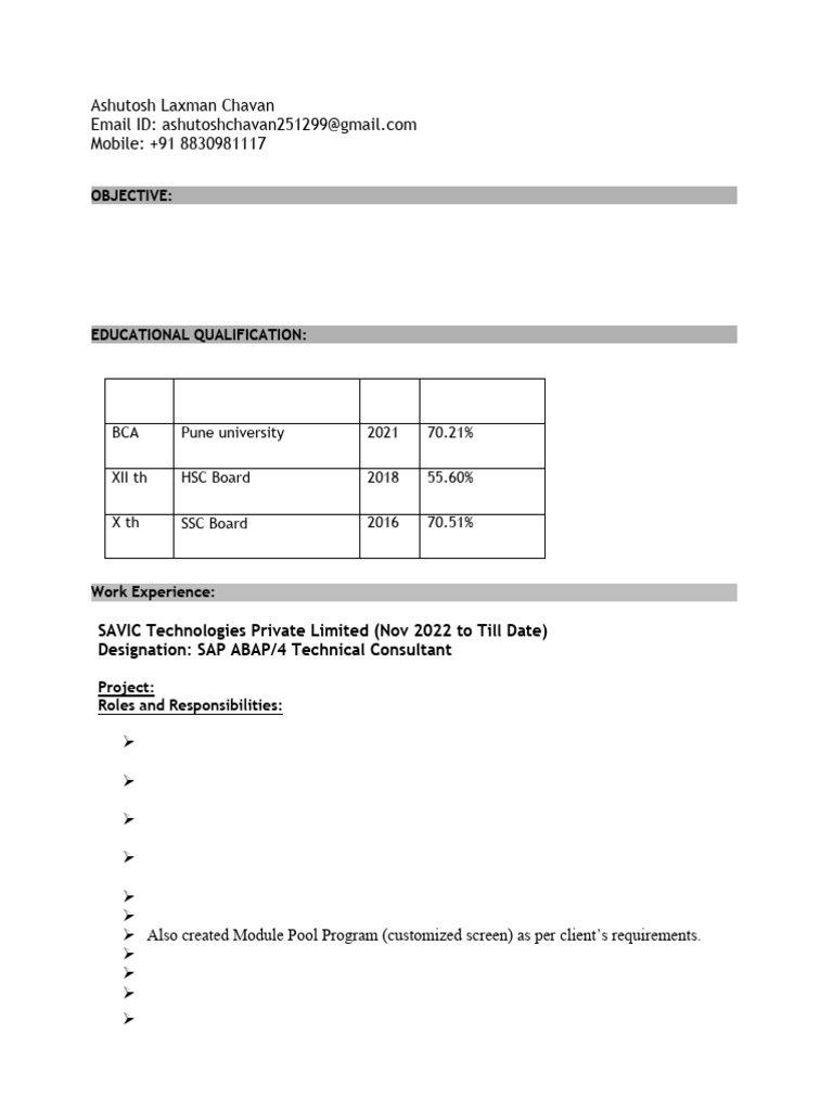 Resume - Ashutosh Chavan - SAP ABAPnew | PDF