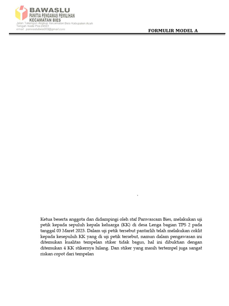 Form A Uji Petik 03 Maret 2023 | PDF