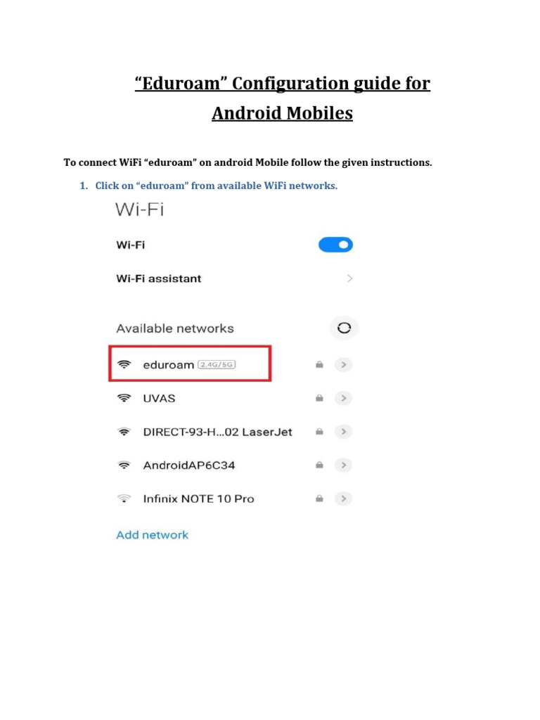 Eduroam Setup Guide for Android Users | PDF