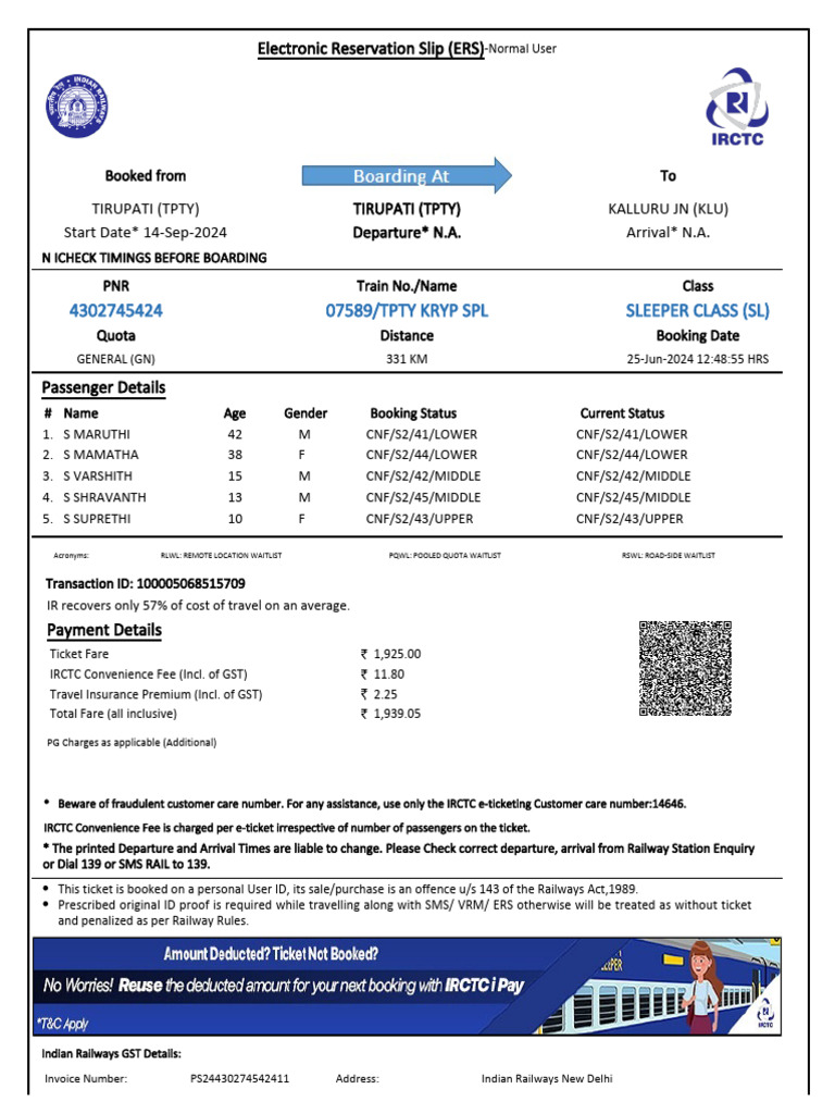 07589/tpty Kryp SPL Sleeper Class (SL) | PDF