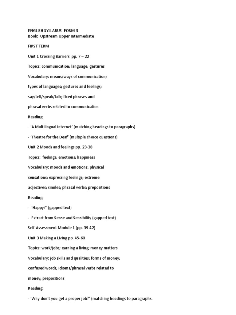 English Syllabus Form 3 | PDF | Phrase | Verb