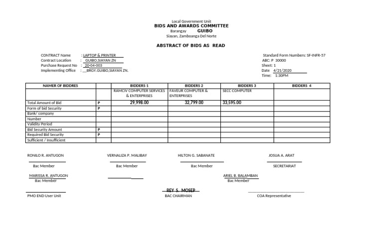 Abstract of Bid As Calculated | PDF