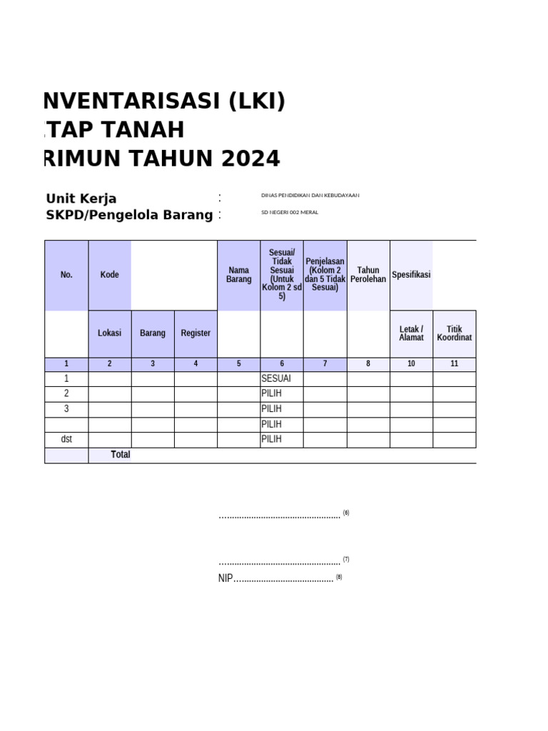 Rekap Form Lembar Kerja Iinventarisasi (LKI) | PDF