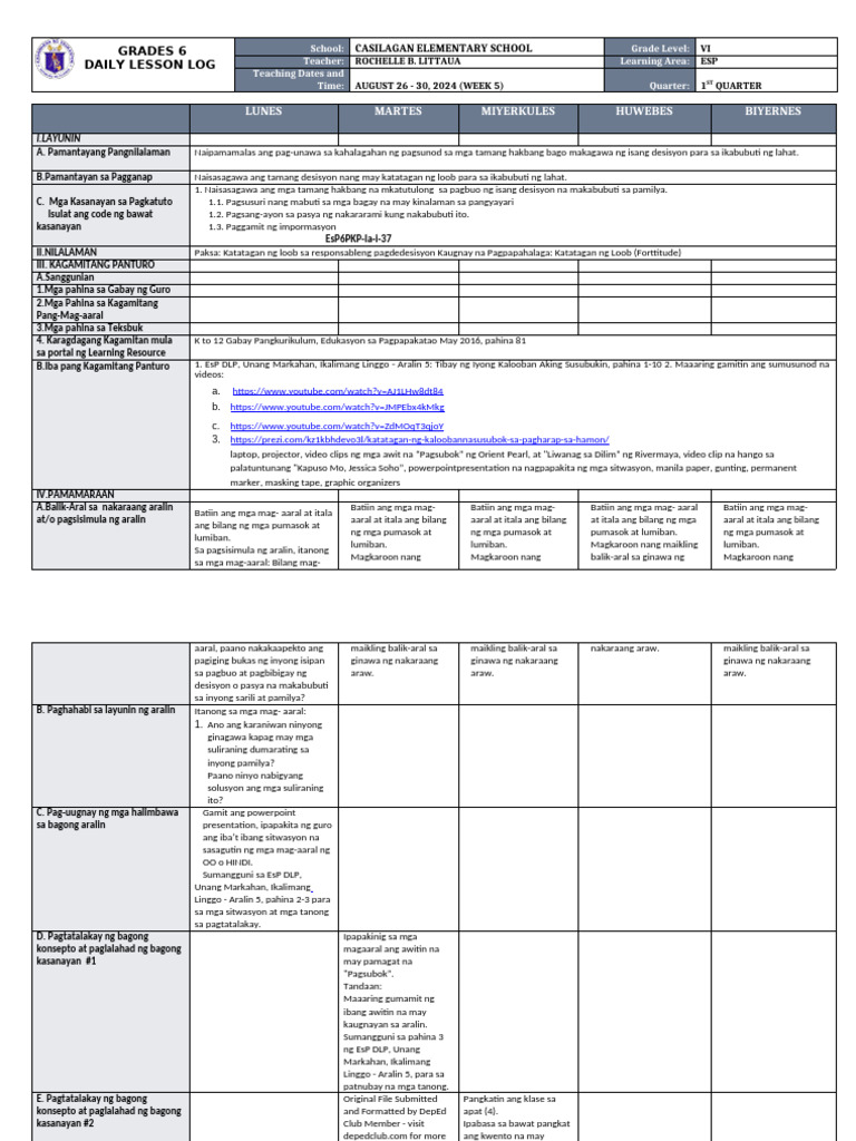 DLL - Esp 6 - Q1 - W5 | PDF