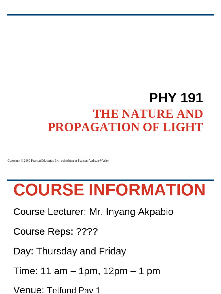 Phy 104 The Nature and Propagation of Light | PDF
