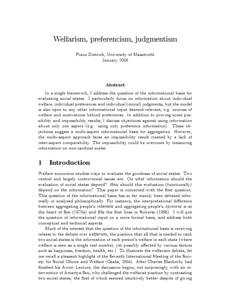 Welfarism | PDF | Welfare Economics | Utilitarianism