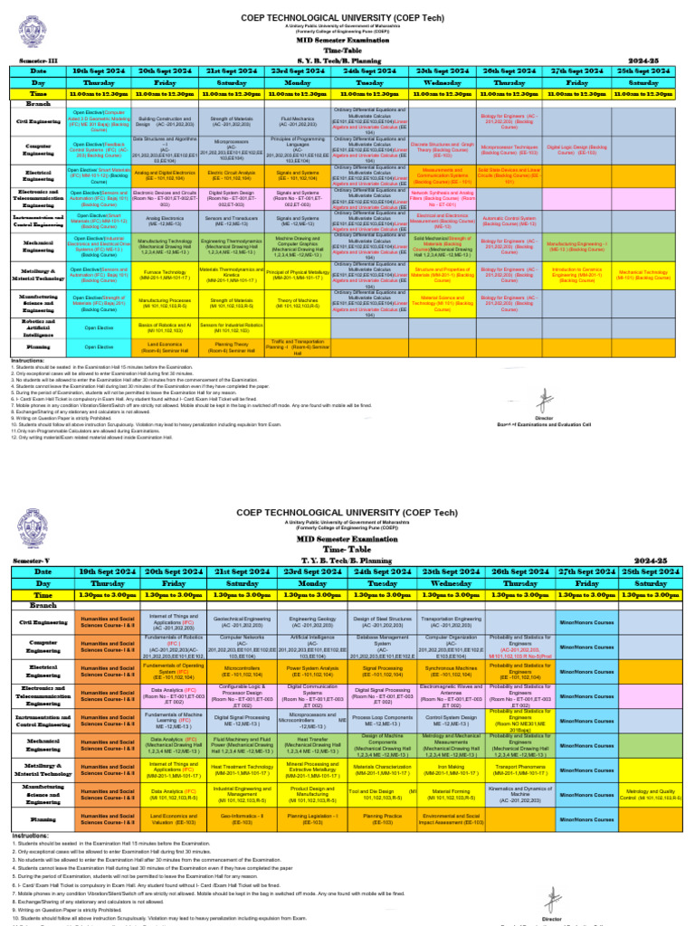 MID Sem Time Table Sept 2024 Odd Sem | PDF
