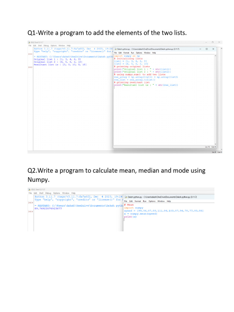 Q1-Write A Program To Add The Elements of The Two Lists (1) Hey | PDF | Teaching Methods & Materials