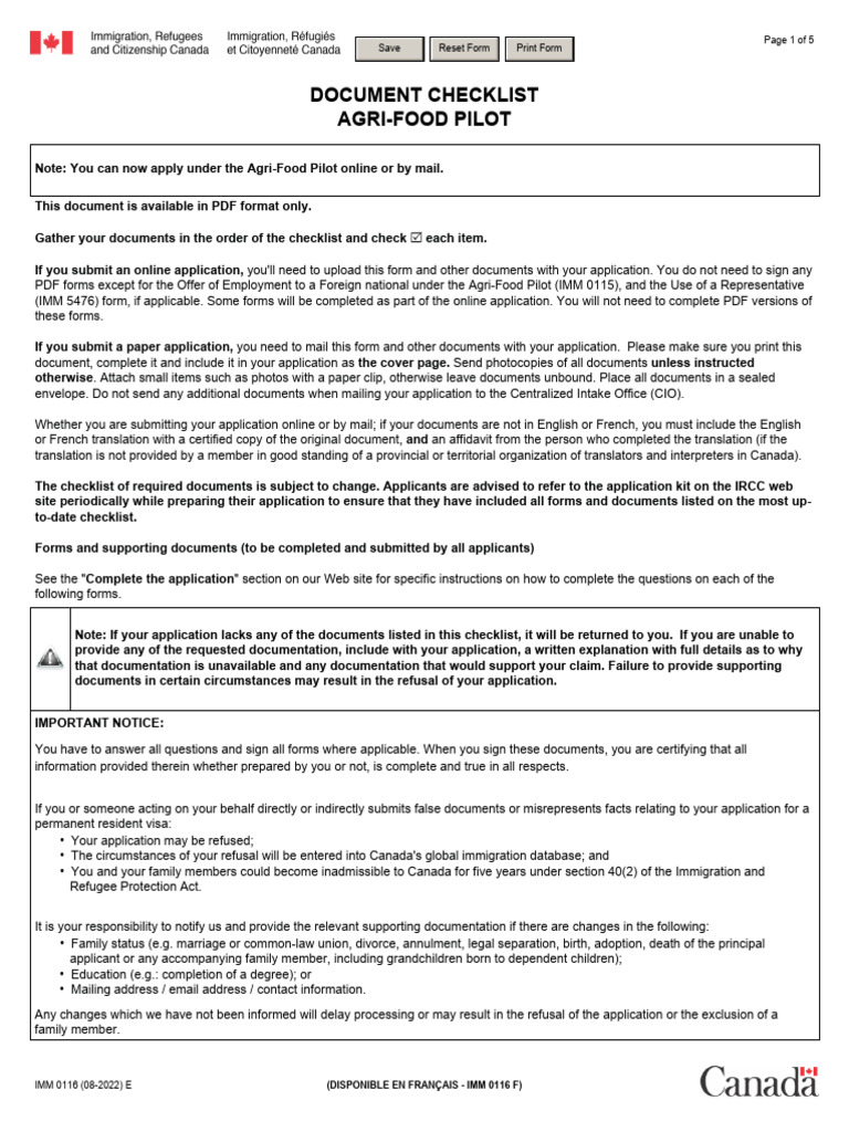 Document Checklist Agri-Food Pilot | PDF