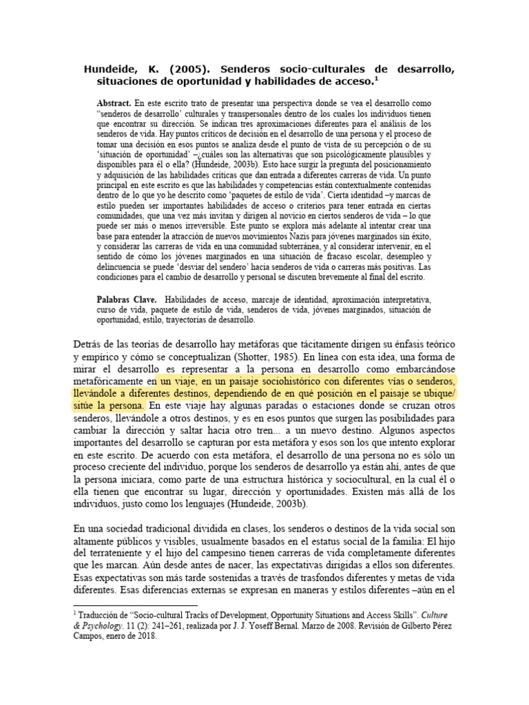 Hundeide (2005) Senderos de Desarrollo - VERSION REVISADA Gil | PDF