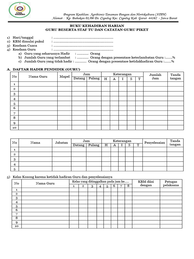 Format Buku Piket | PDF