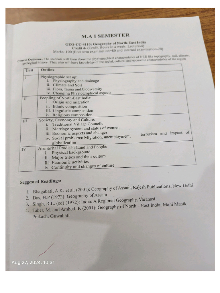 MA (Geo) New Syllabus 1 Sem | PDF