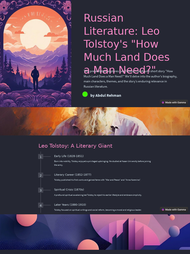 Russian Literature Leo Tolstoys How Much Land Does A Man Need | PDF
