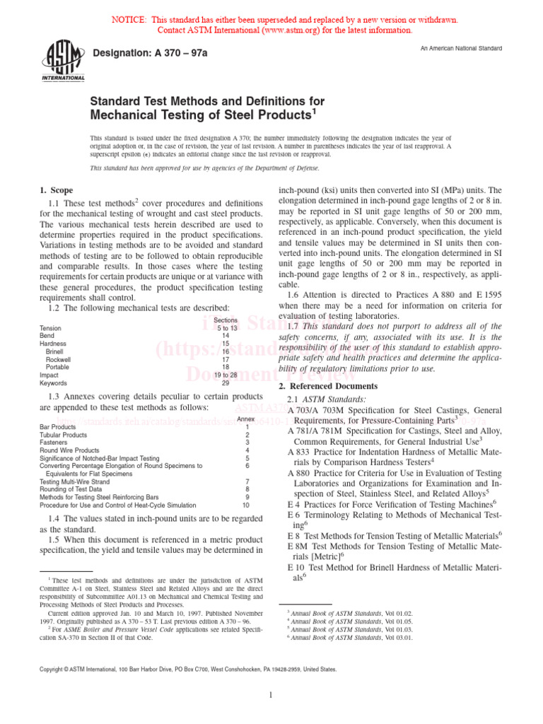 ASTM A370 97a | PDF