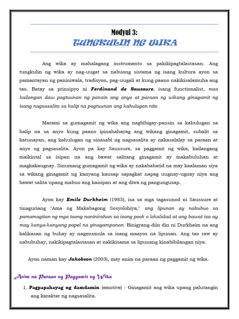 PAG-AARAL NG WIKA - Modyul 3 | PDF