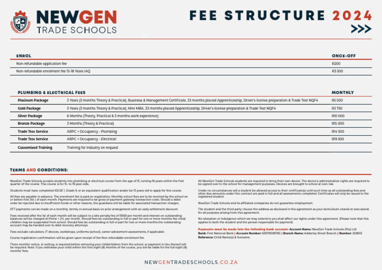 NewGen Trade Schools Fee Structure 2024 V2 | PDF