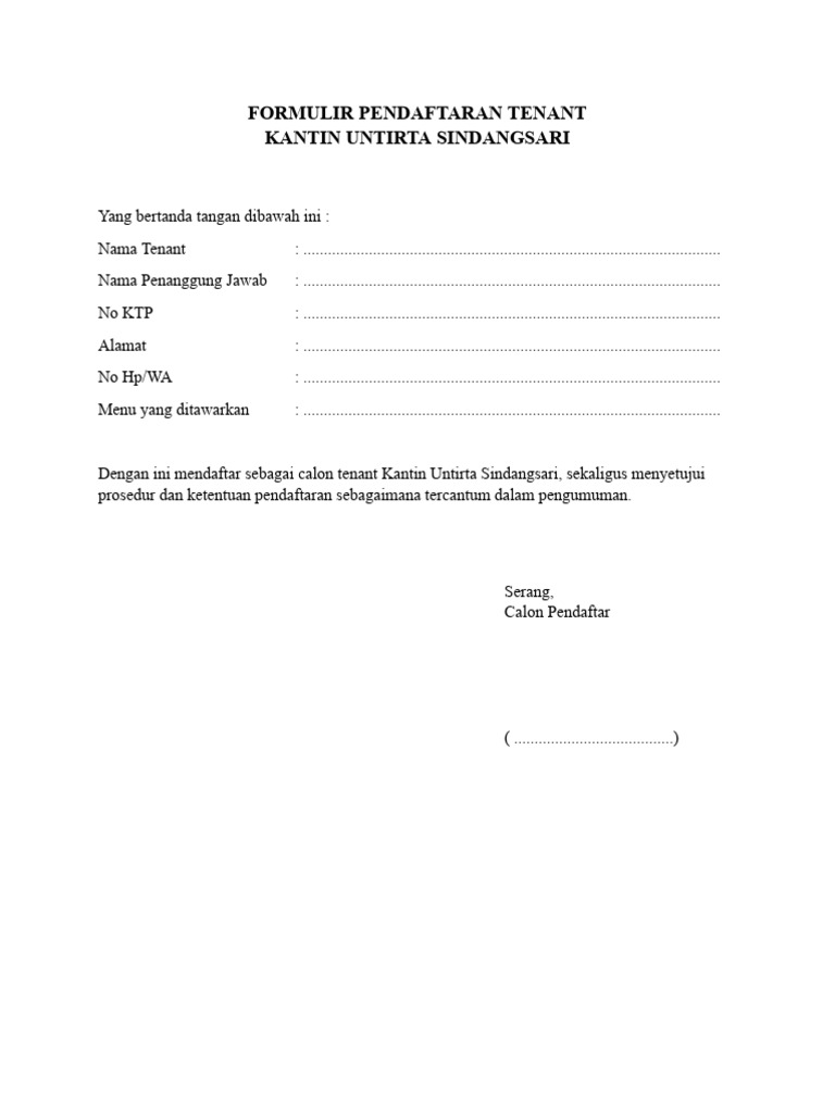 FORMULIR PENDAFTARAN TENANT.docx | PDF
