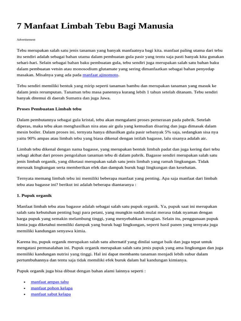 7 Manfaat Limbah Tebu Bagi Manusia | PDF