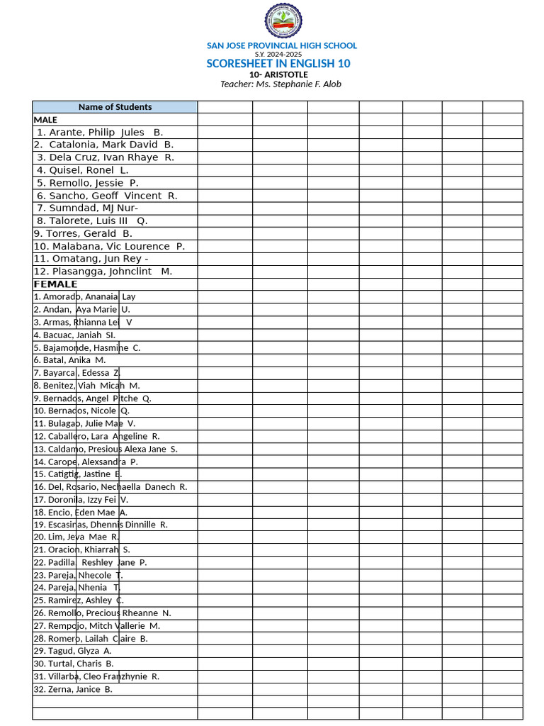 5-SECTIONS-SCORESHEETS-AND-ATTENDANCE-SHEETS | PDF