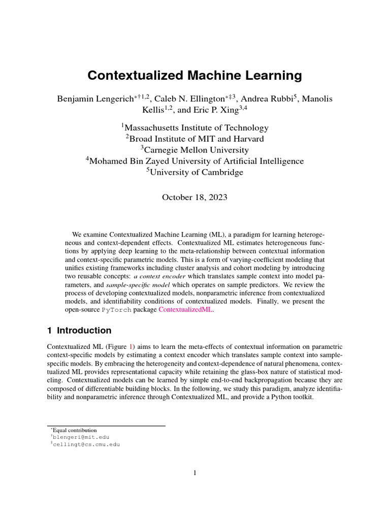 Contextualized Machine Learning: A Context Encoder Sample-Specific Model | PDF