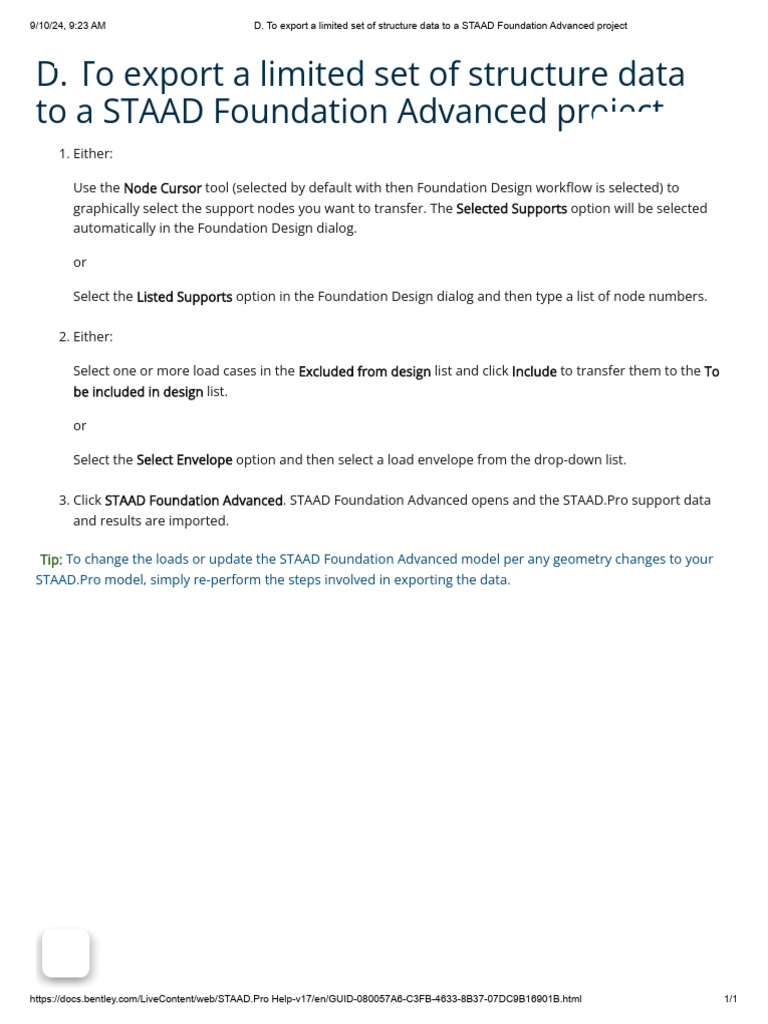 D. To Export A Limited Set of Structure Data To A STAAD Foundation ...