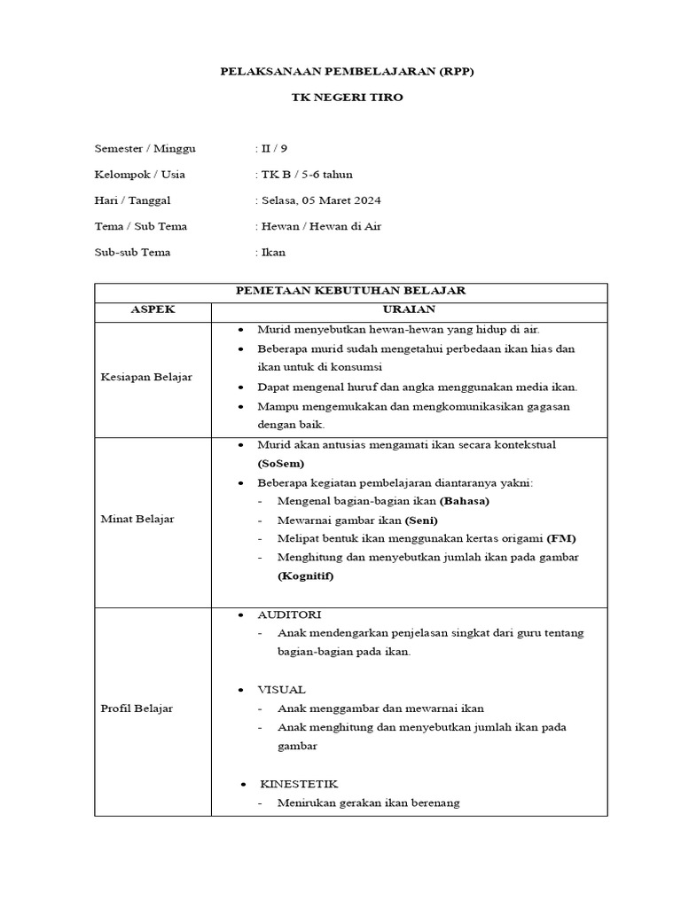 Contoh RPP PAUD | PDF