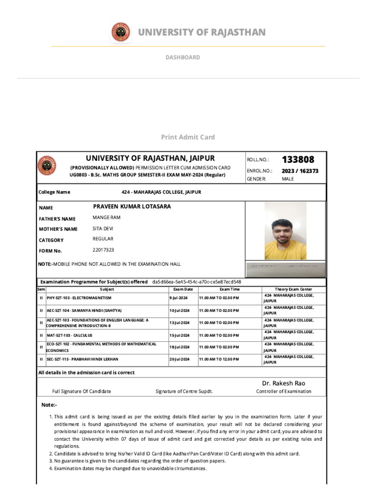 Admit Card | PDF