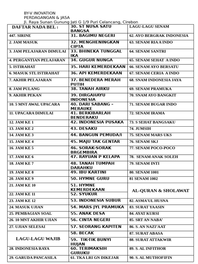 Daftar Nada Bel | PDF