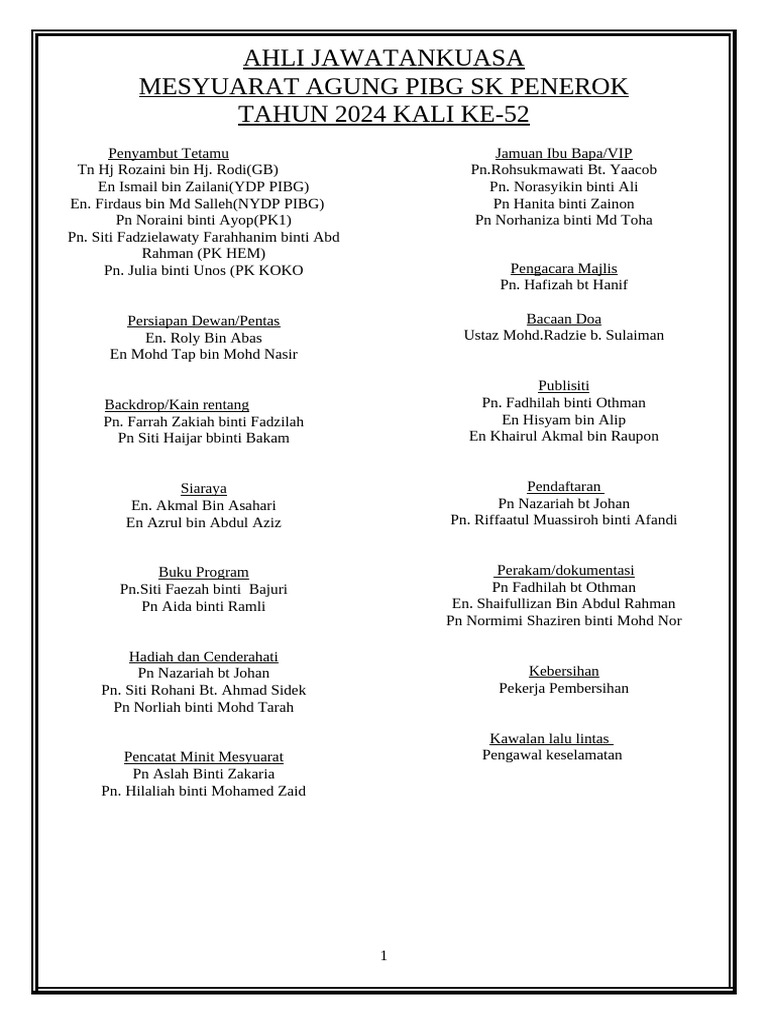 AJK Pelaksana Mesy PIBG 2024 | PDF