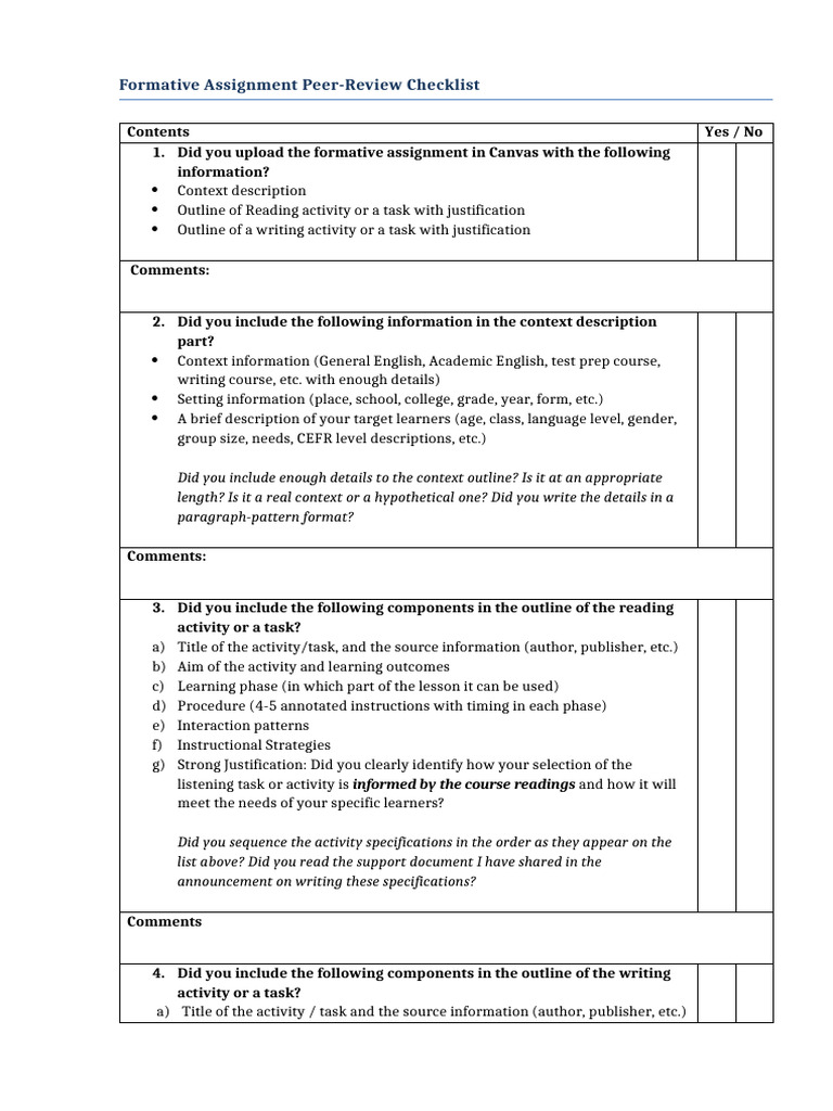 !Formative Assignment Peer-Review Checklist | PDF