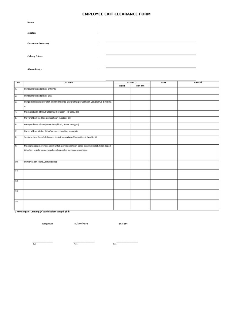 Sales Exit Form | PDF