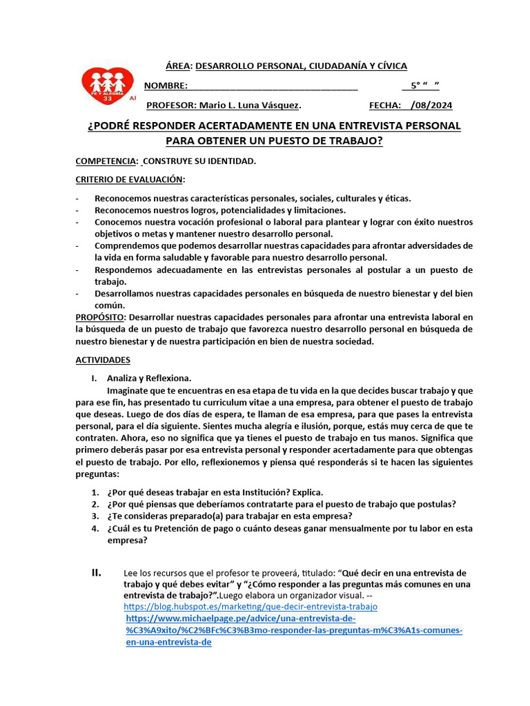 Clase 09 de DPCC 5to Sec. | PDF