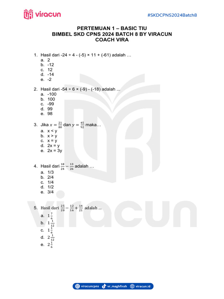 1. Latihan Basic TIU - Viracun Batch 8 | PDF