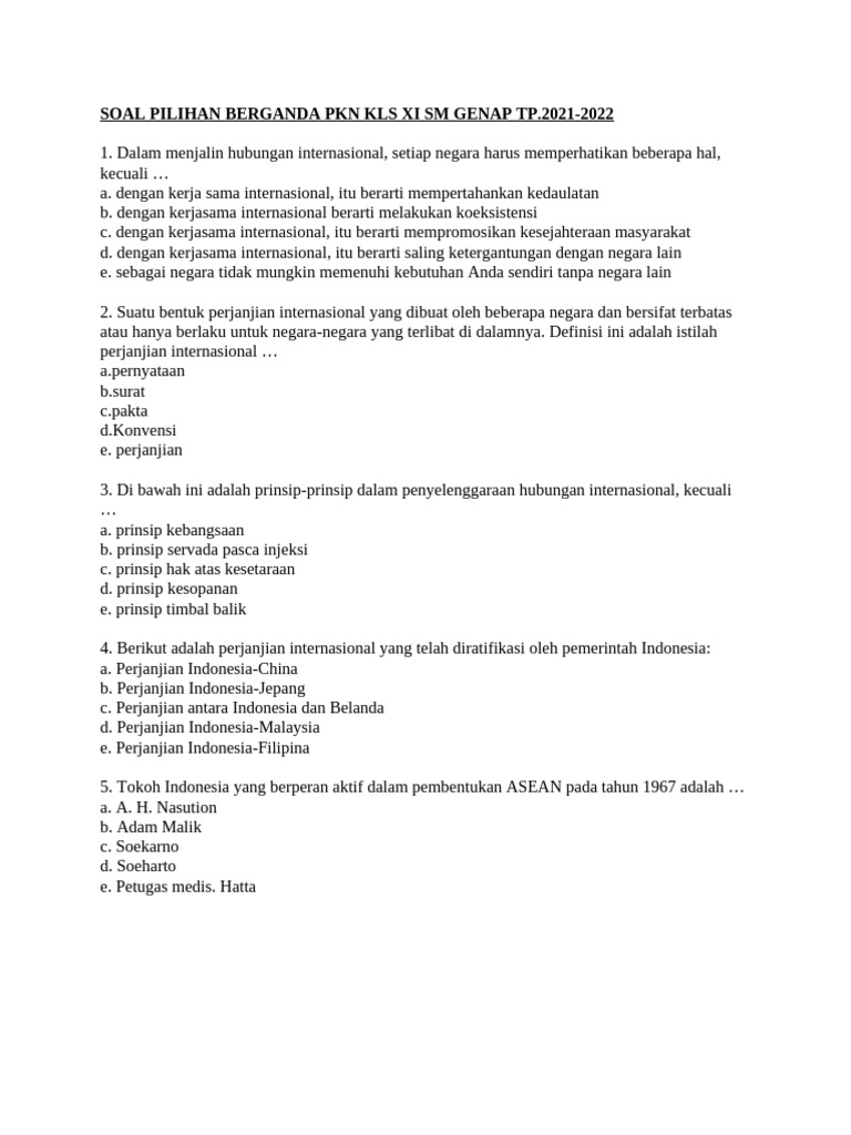 Bank Soal PKN Kls XI Irma 2021-2022 GENAP | PDF
