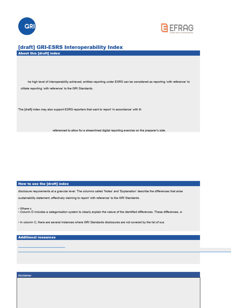 Gri Standards and Esrs Draft Interoperability Index - 20231130 Final | PDF