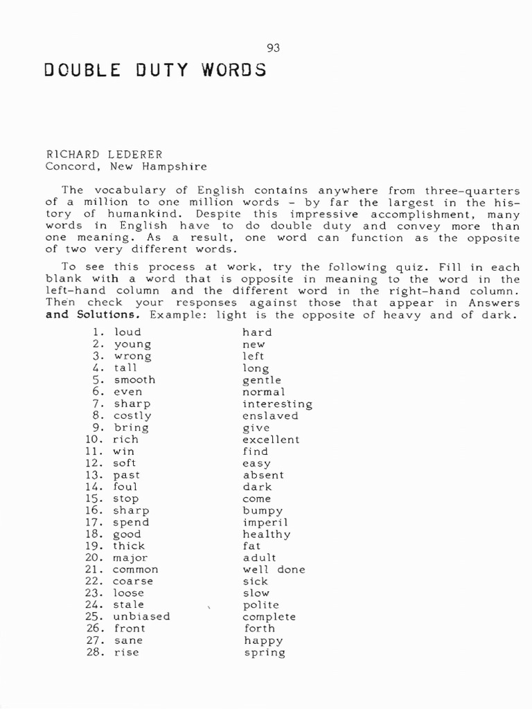 Double Duty Words | PDF