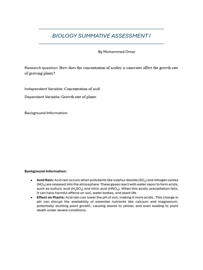 Biology Summative Assessment I Mohammed Omer | PDF