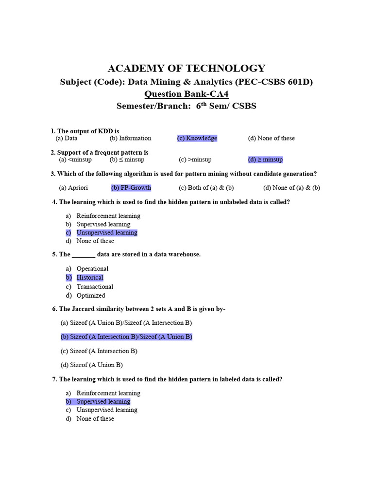 CA4-Question Bank (PEC-CSBS601D) - 2024 | PDF