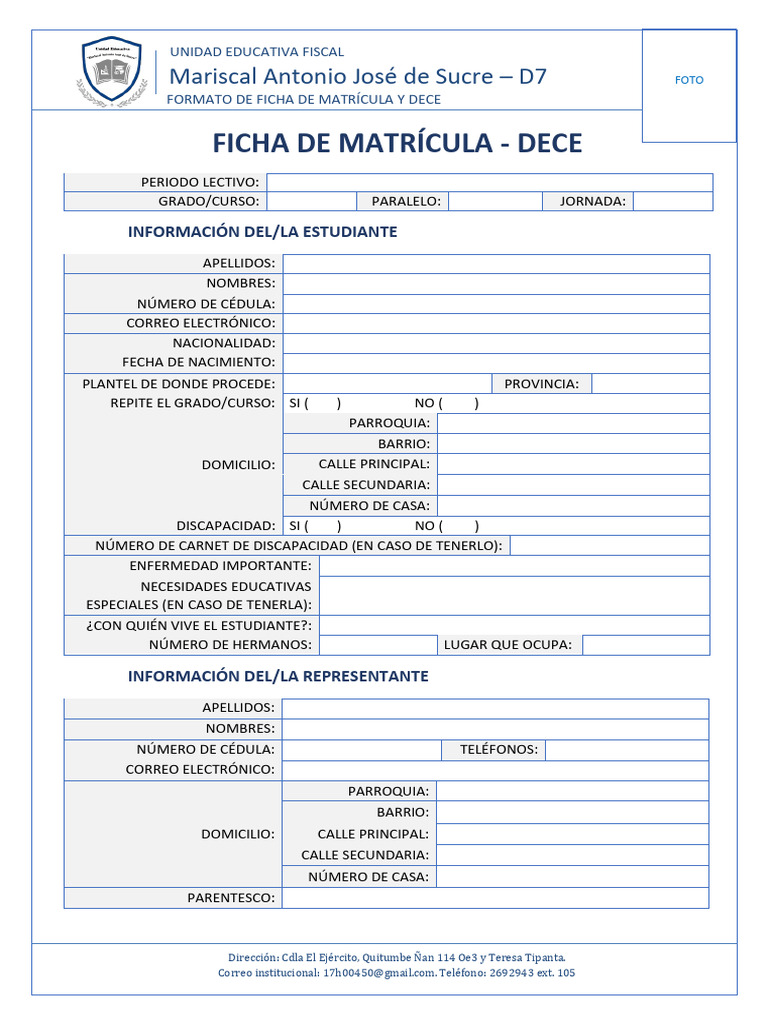 FICHA DE MATRÍCULA - DECE | PDF