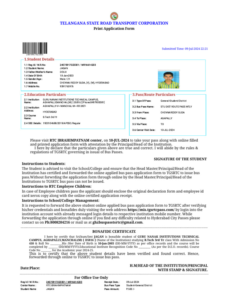 TGSRTC Bus Pass | PDF