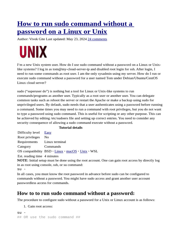 How To Run Sudo Command | PDF