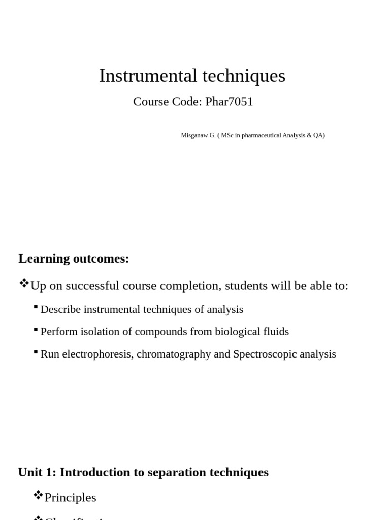 Instrumental Techniques | PDF | Distillation | Filtration