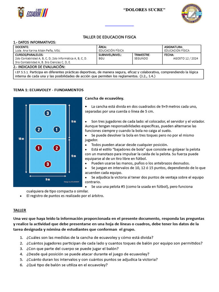 Eeff Taller Ecuavoley 2°trim 2024-2025 | PDF