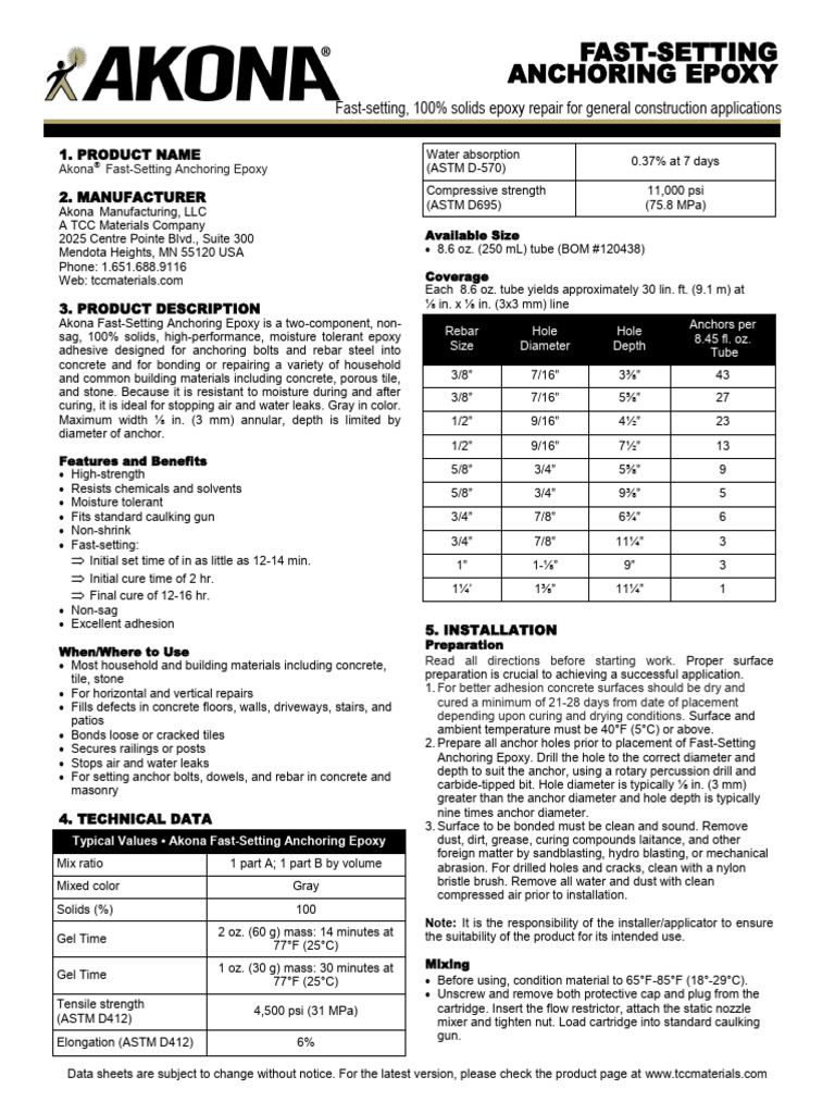 AK Fast-Setting Anchoring Epoxy TDS-1 | PDF