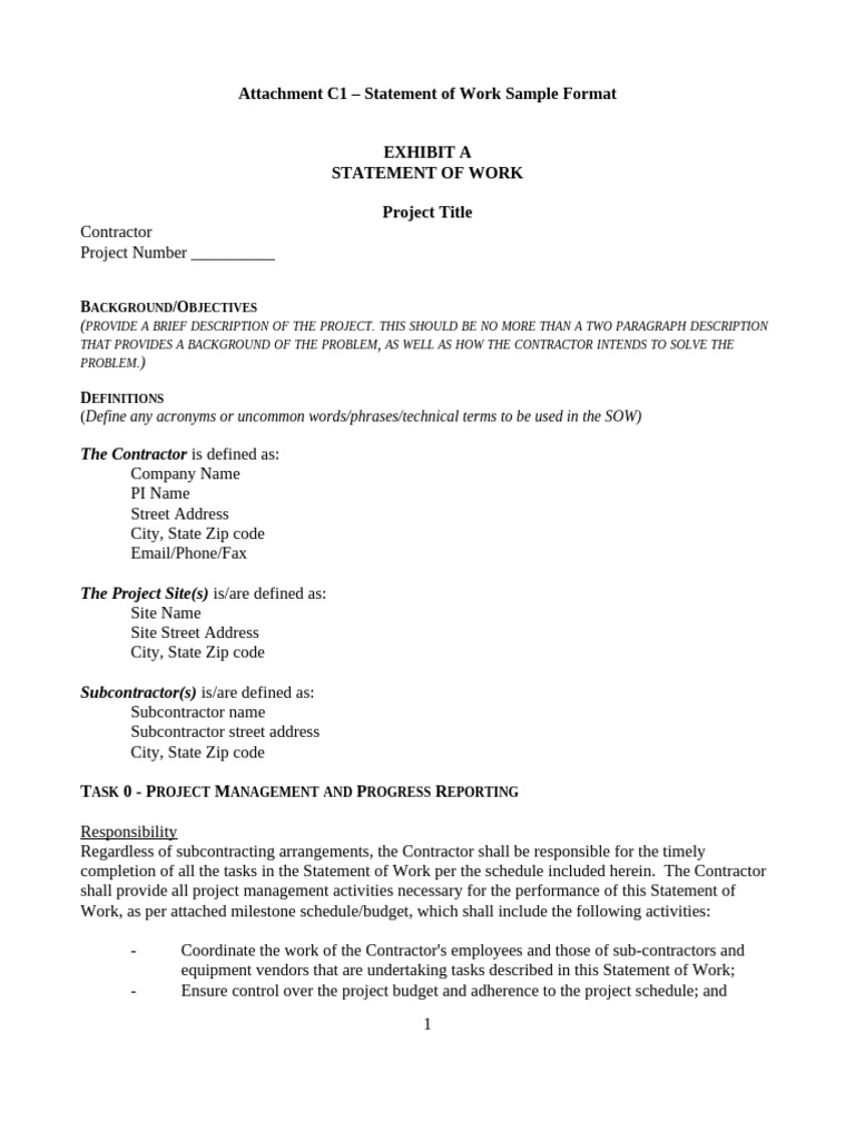Attachment – Statement of Work Sample Format | PDF