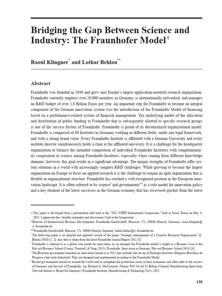 Fraunhofer Model: Bridging Science and Industry | PDF | Innovation | Thesis