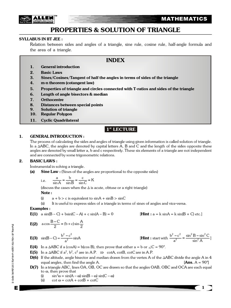 Solution of Triangle | PDF Solution of Triangle | PDF