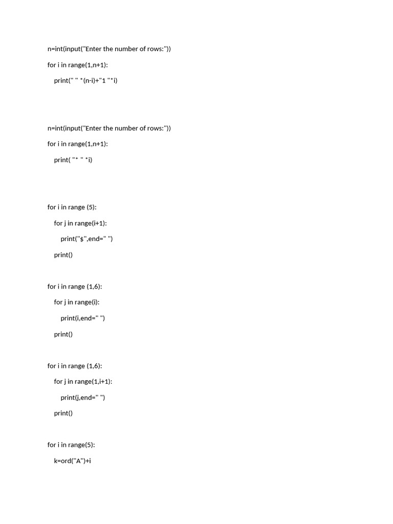 Pattern Program - Class XI | PDF