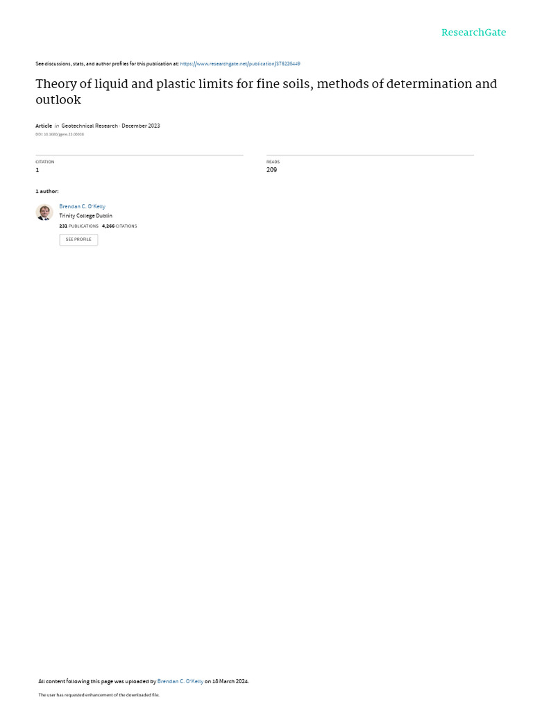 Theory of Liquid and Plastic Limits For Fine Soils, Methods of ...